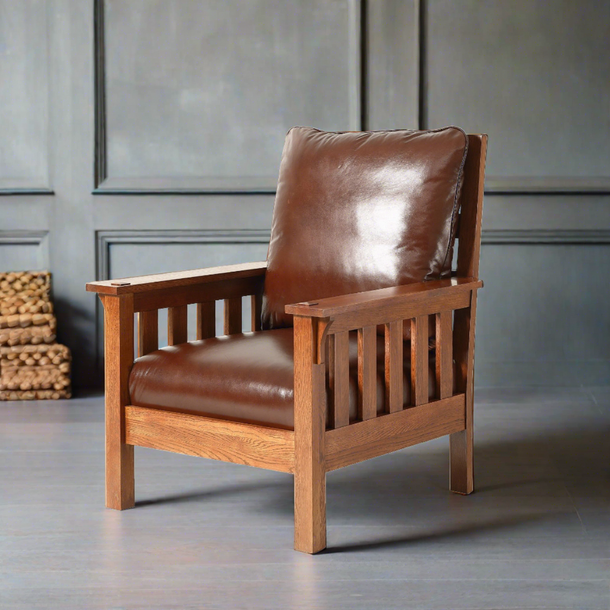 Craftsman / Mission Leather and Oak Armchair - Chestnut — Artisans and ...