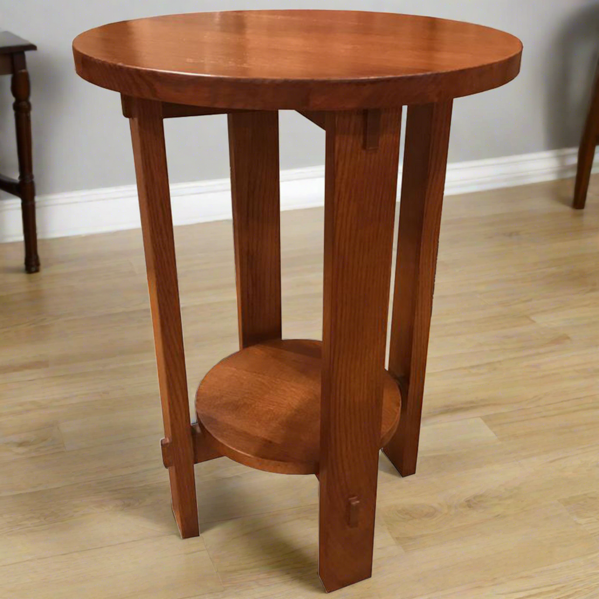 Mission Style Oak Round End Table - Michael's Cherry — Artisans and Looms